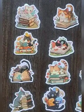 Design | 2 For 18 Cute Cat Reading Book Lover 12 Pack Sticker Bundle ...